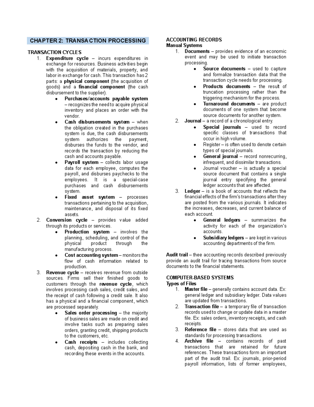 AIS Chapter 2 - Accounting Information System Notes - CHAPTER 2 ...