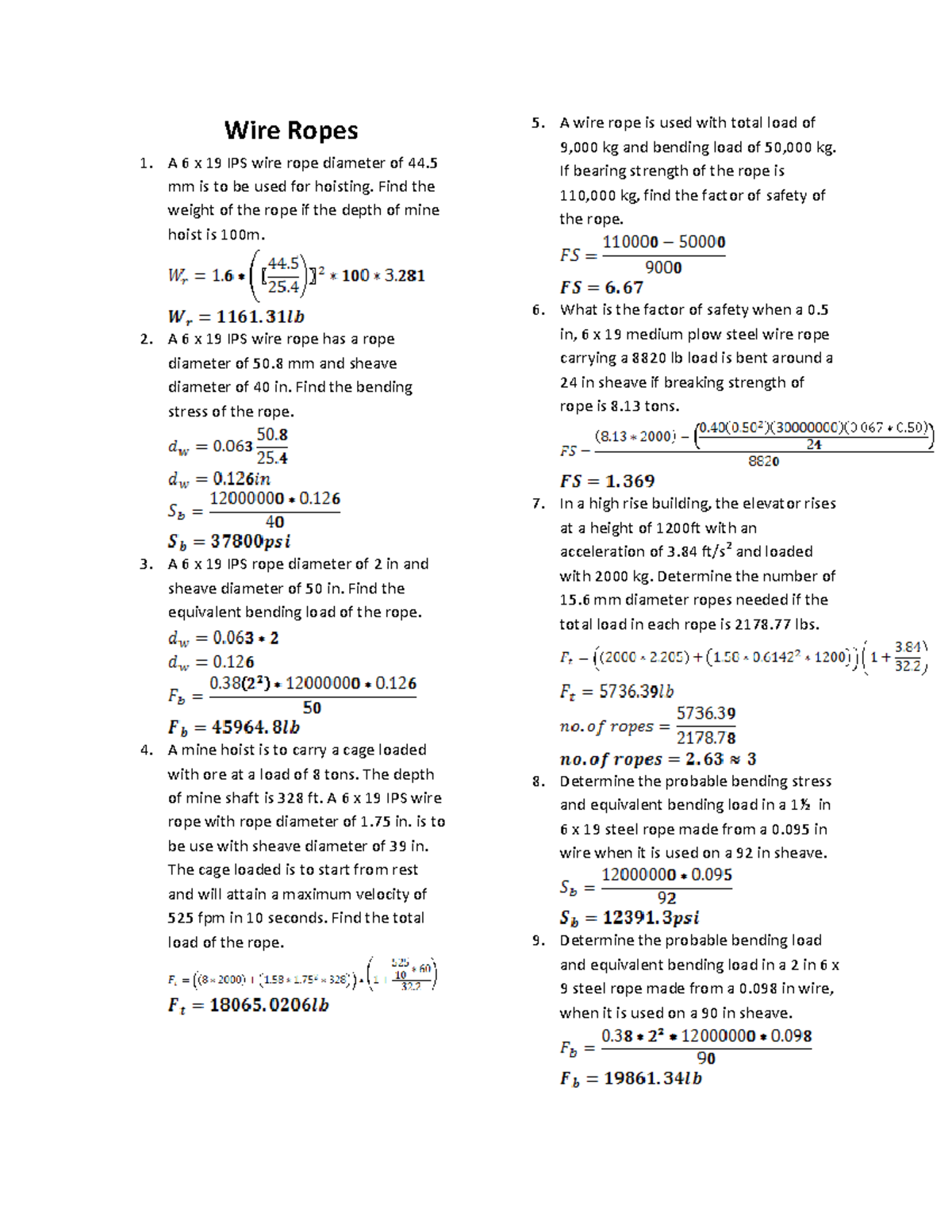Problem Solutions Mechanical Engineering-34 - Wire Ropes A 6 x 19 IPS ...