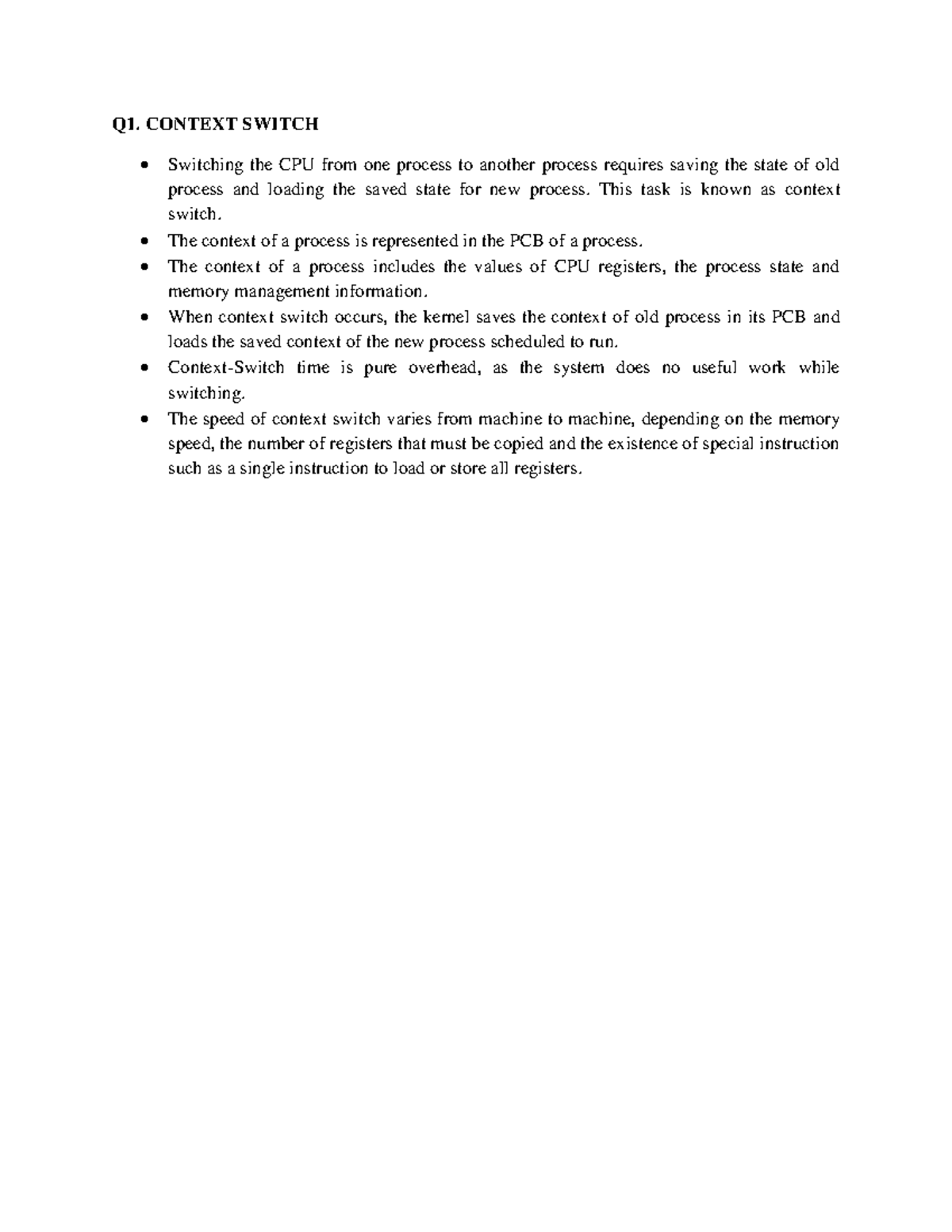 Context Switching - Q1. CONTEXT SWITCH Switching the CPU from one ...