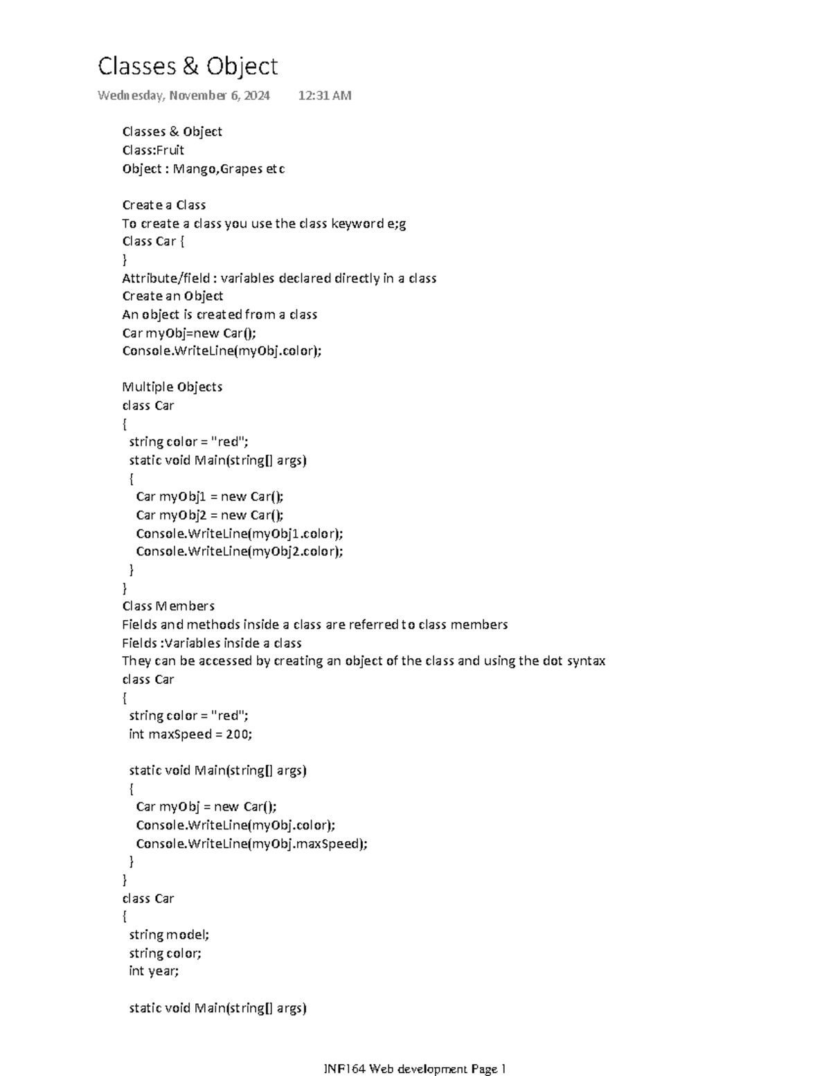 Classes & Object - Classes & Object Class:Fruit Object : Mango,Grapes ...