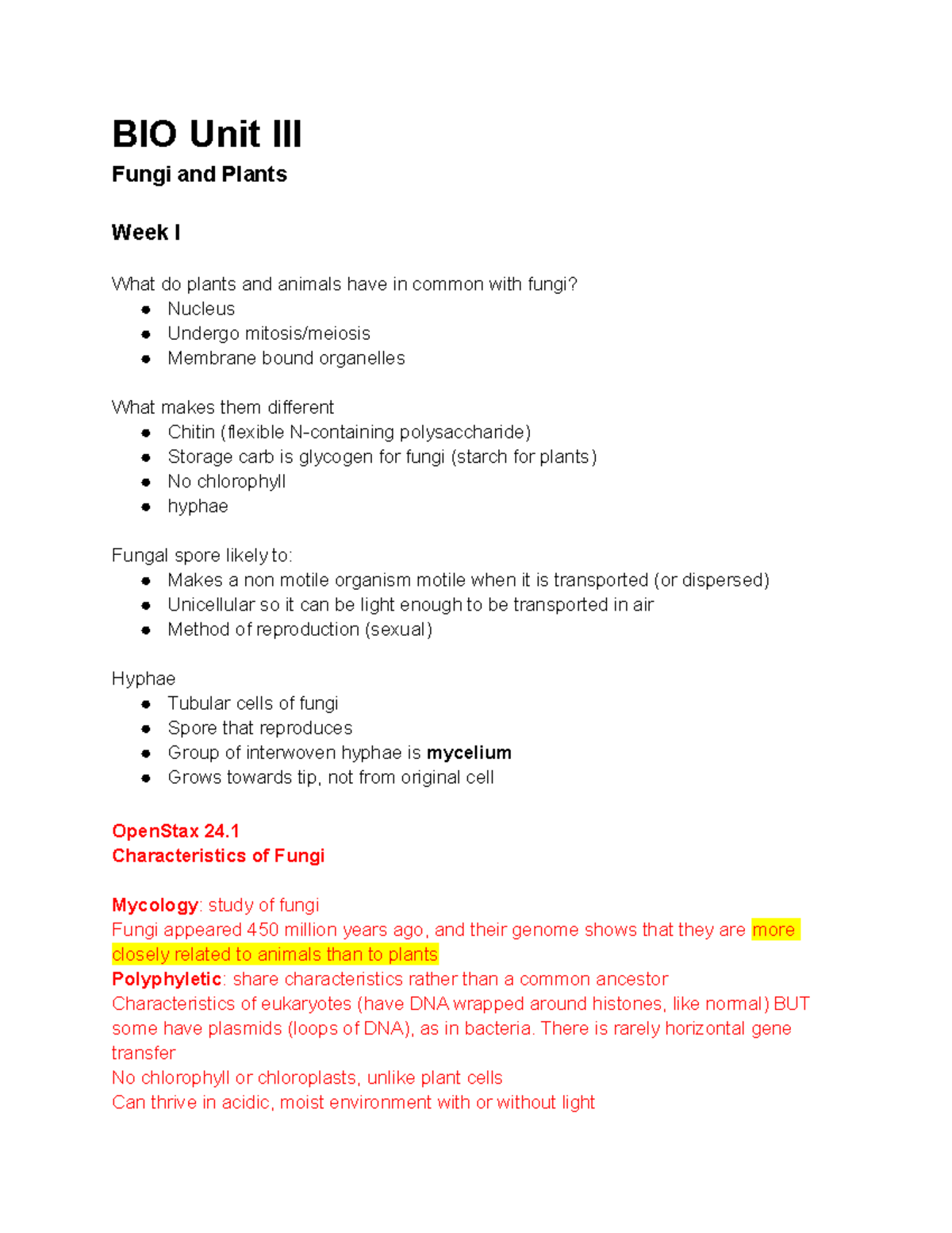 BIO Unit III - Lecture notes 2-4 - BIO Unit III Fungi and Plants Week I ...