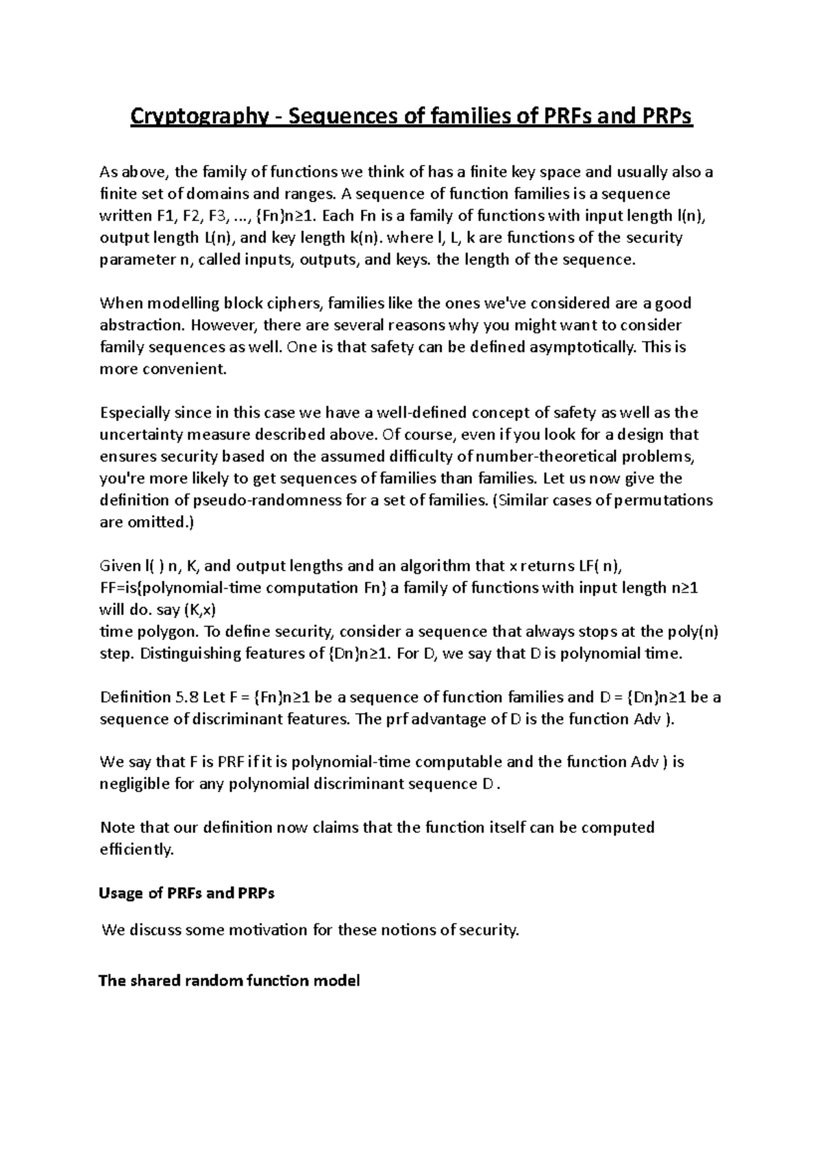 Cryptography - Sequences of families of PRFs and PRPs - A sequence of ...