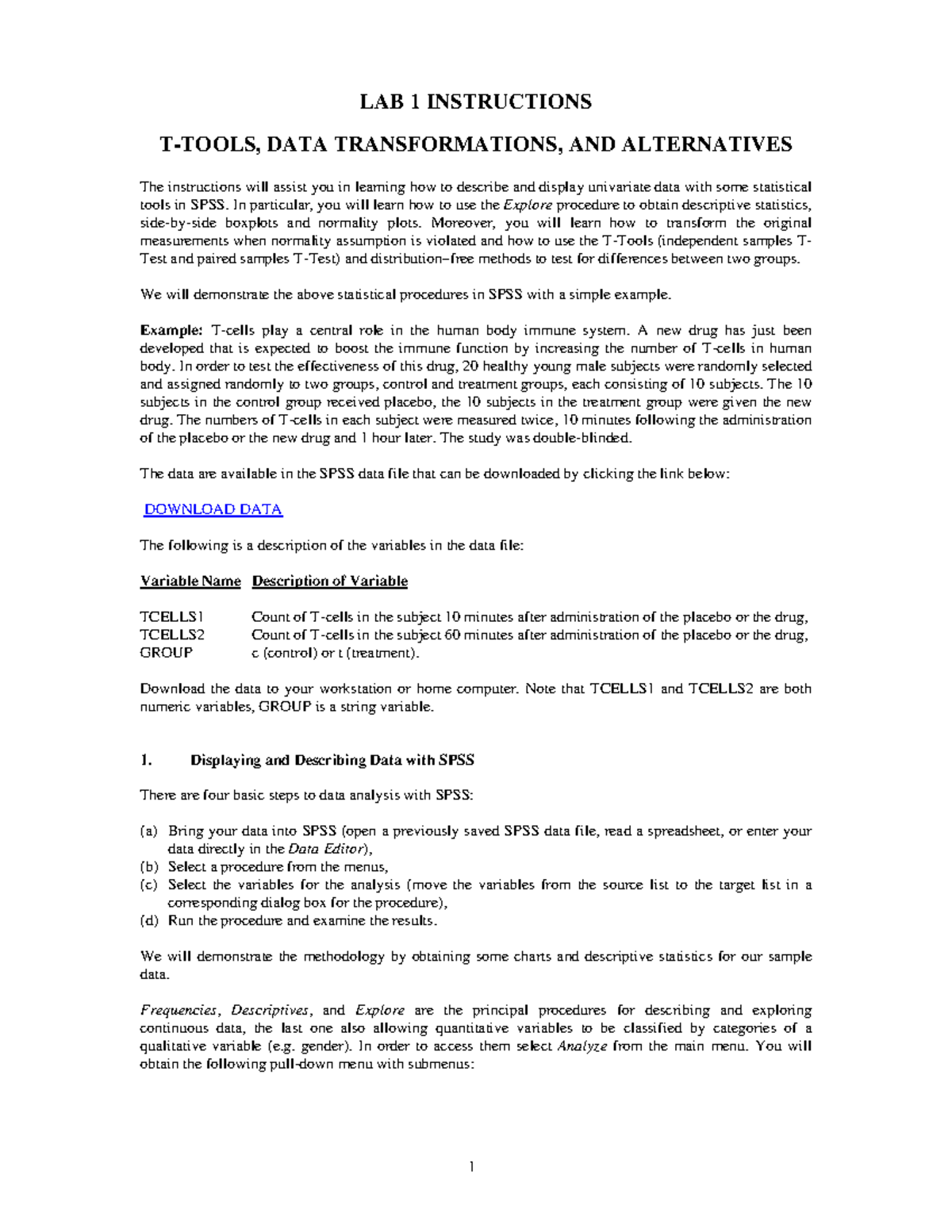 Tutorial work - 1-5 - Instructions stat 252 lab - LAB 1 INSTRUCTIONS T ...