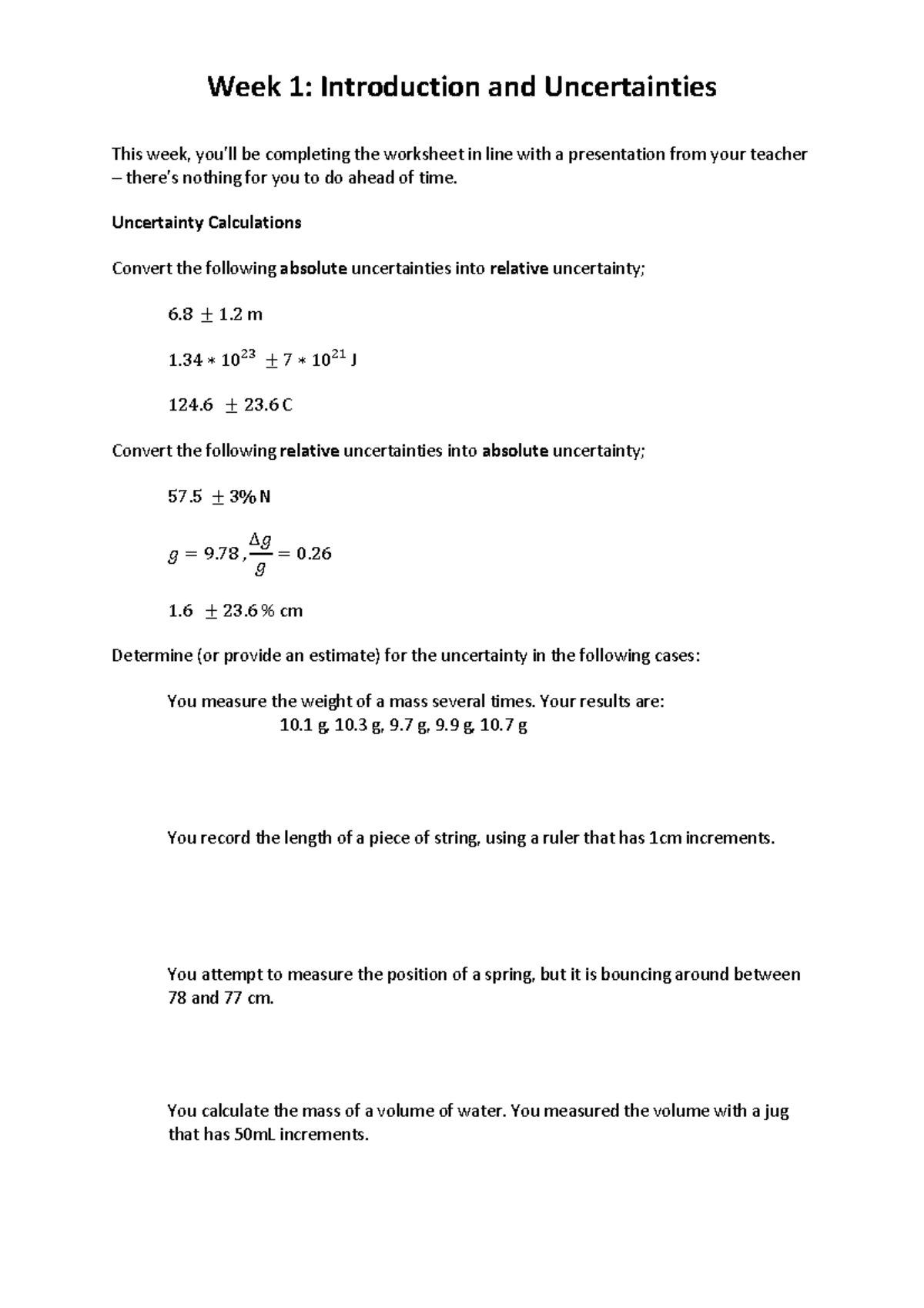 Week1 PSW Fund 2022 - This is the Week 1 Tutorial for PHYS1111 ...