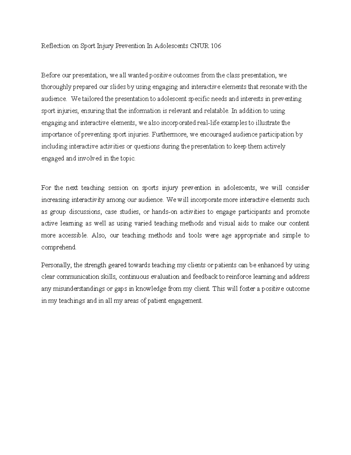 Reflection on Sport Injury Prevention In Adolescents - We tailored the ...