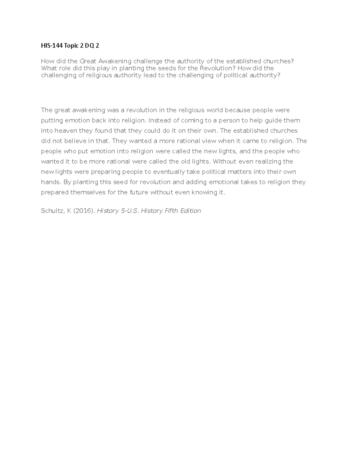 HIS-144 T2DQ2 - Discussion Questions for HIS-144 - HIS-144 Topic 2 DQ 2 ...