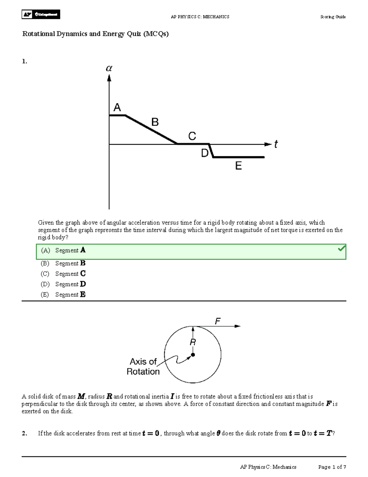 Rotational Dynamics and Energy Quiz MCQ Answers - 1. Given the graph ...