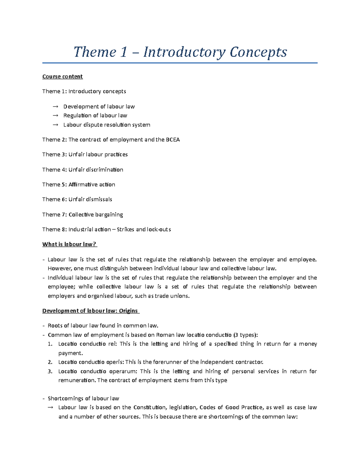 Theme 1 - Summary of lecture notes - Theme 1 – Introductory Concepts ...
