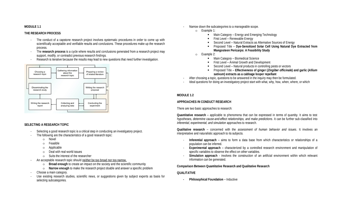3I Reviewer - MODULE 1. THE RESEARCH PROCESS The conduct of a capstone ...