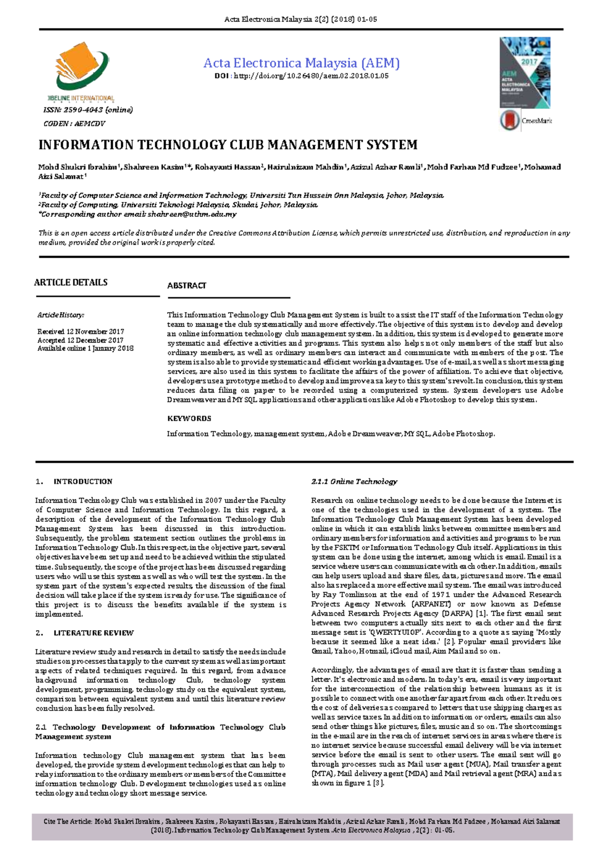 Information Technology CLUB Management System - The objective of this ...