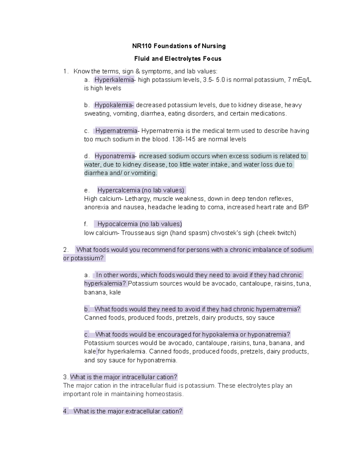 Fluid and electrolytes - NR110 Foundations of Nursing Fluid and ...