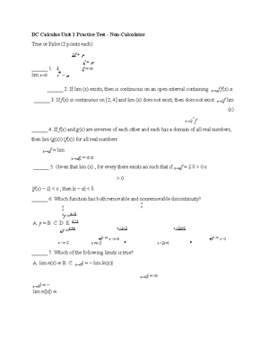 BC Calc Unit 6 Practice - BC Calculus Unit 6 Practice Test | 1 Hour, 30 ...