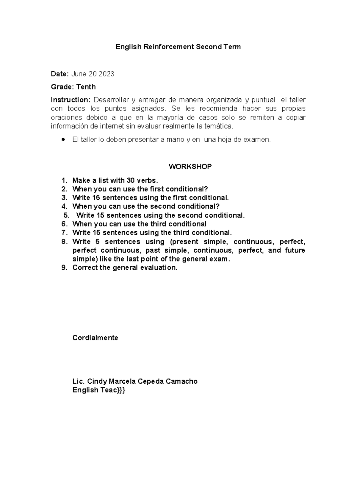 English Reinforcement Second Term 10 2023 - English Reinforcement ...