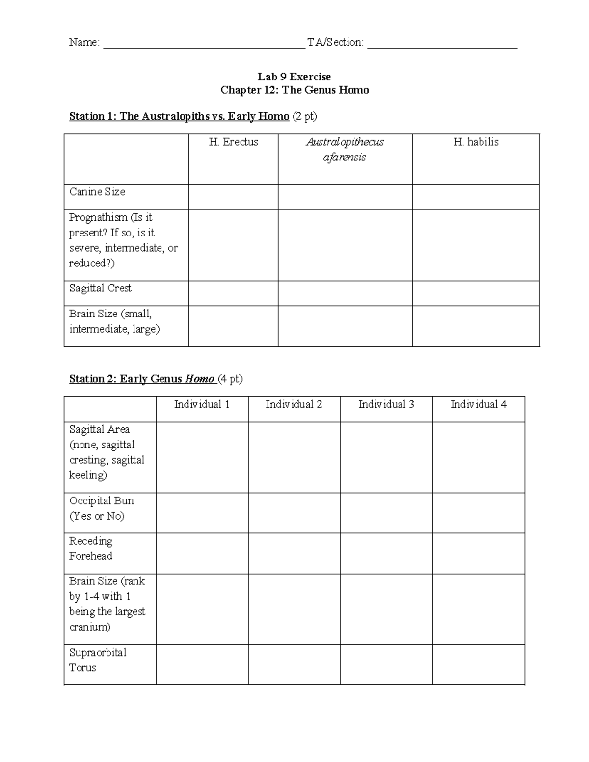 Lab 9 Early Homo 2023-2 - pdf - Name ...