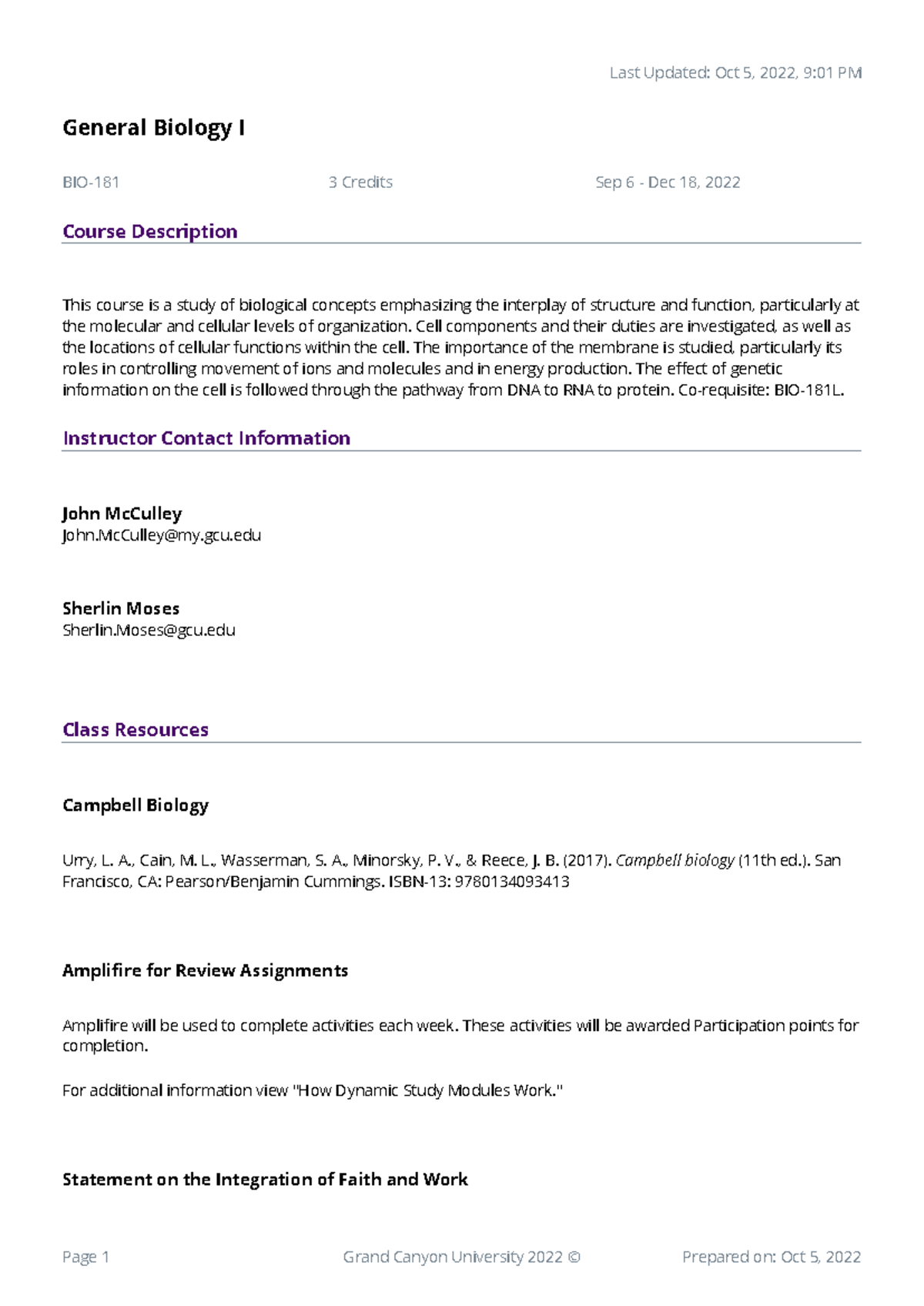 Syllabus BIO-181-TR1100A-20220906 - Last Updated: Oct 5, 2022, 9:01 PM ...