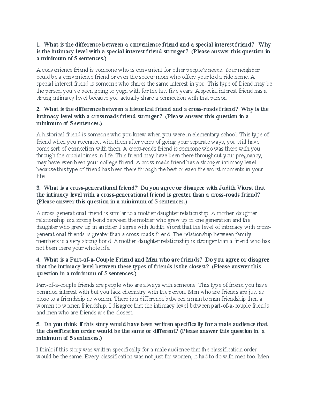 ENG101 - 1. What is the difference between a convenience friend and a ...