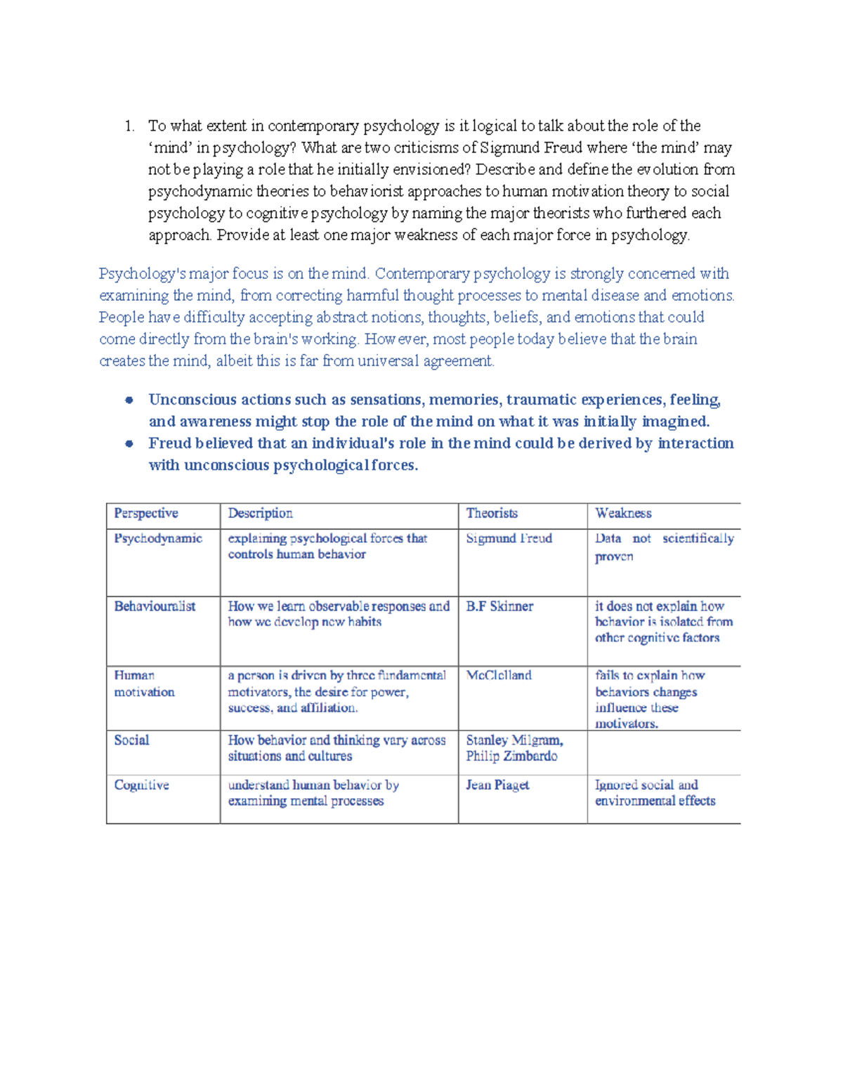 Essay Questions-2 - To what extent in contemporary psychology is it ...