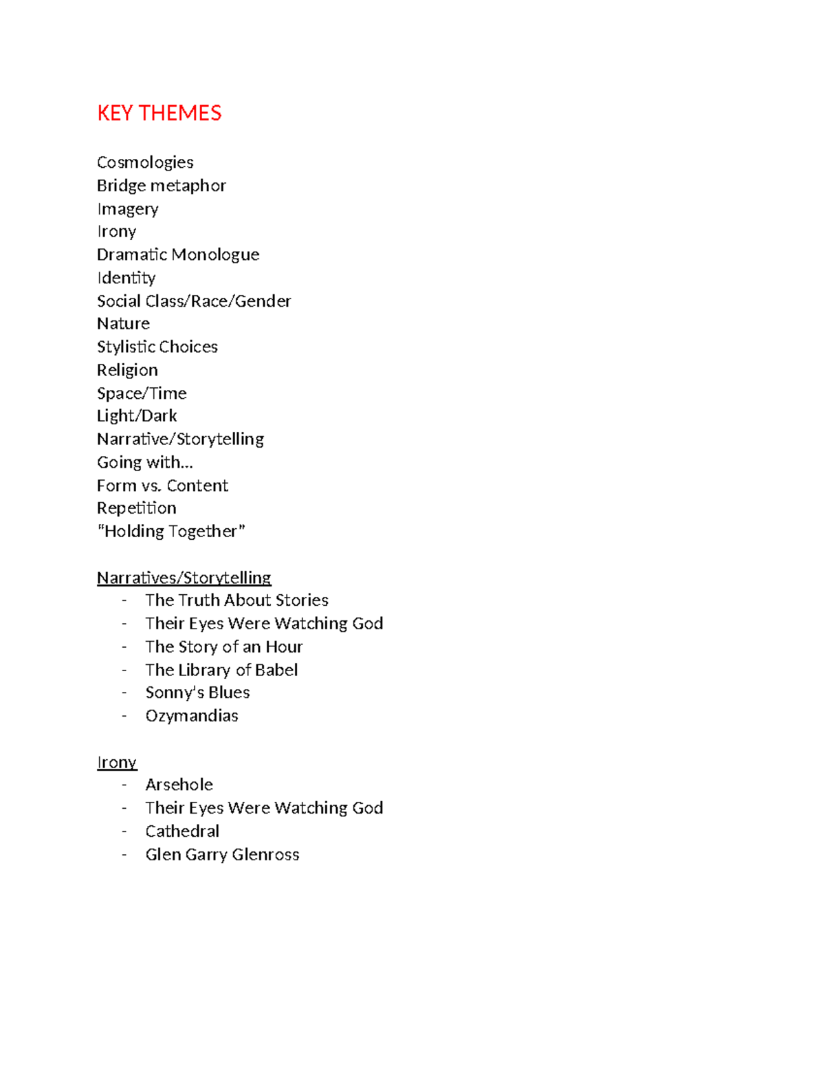 1F03 Key Themes in Literature: Key Concepts and Analysis - KEY THEMES ...