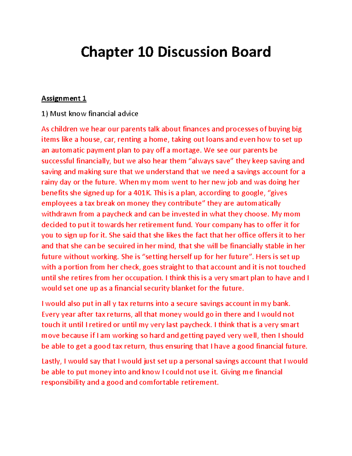 Document 11 - disscussion post - Chapter 10 Discussion Board Assignment ...