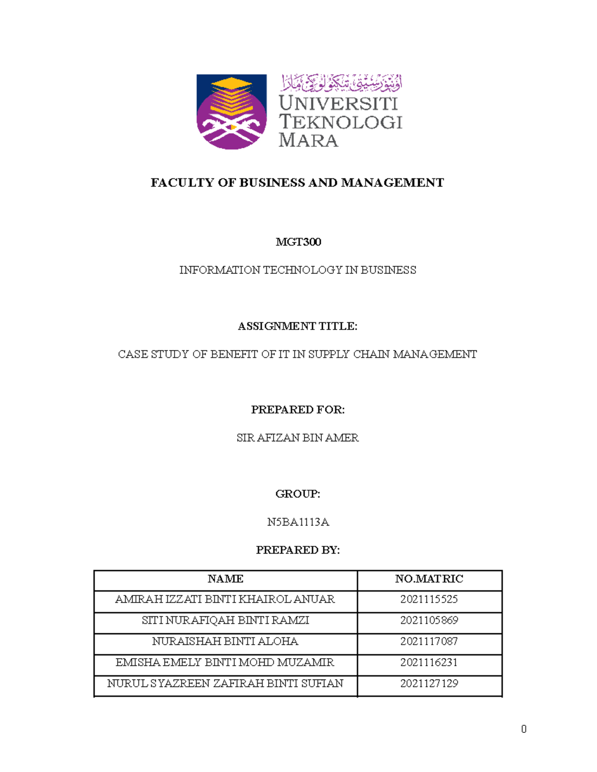 CASE Study OF Benefit OF IT IN Supply Chain Management - FACULTY OF ...