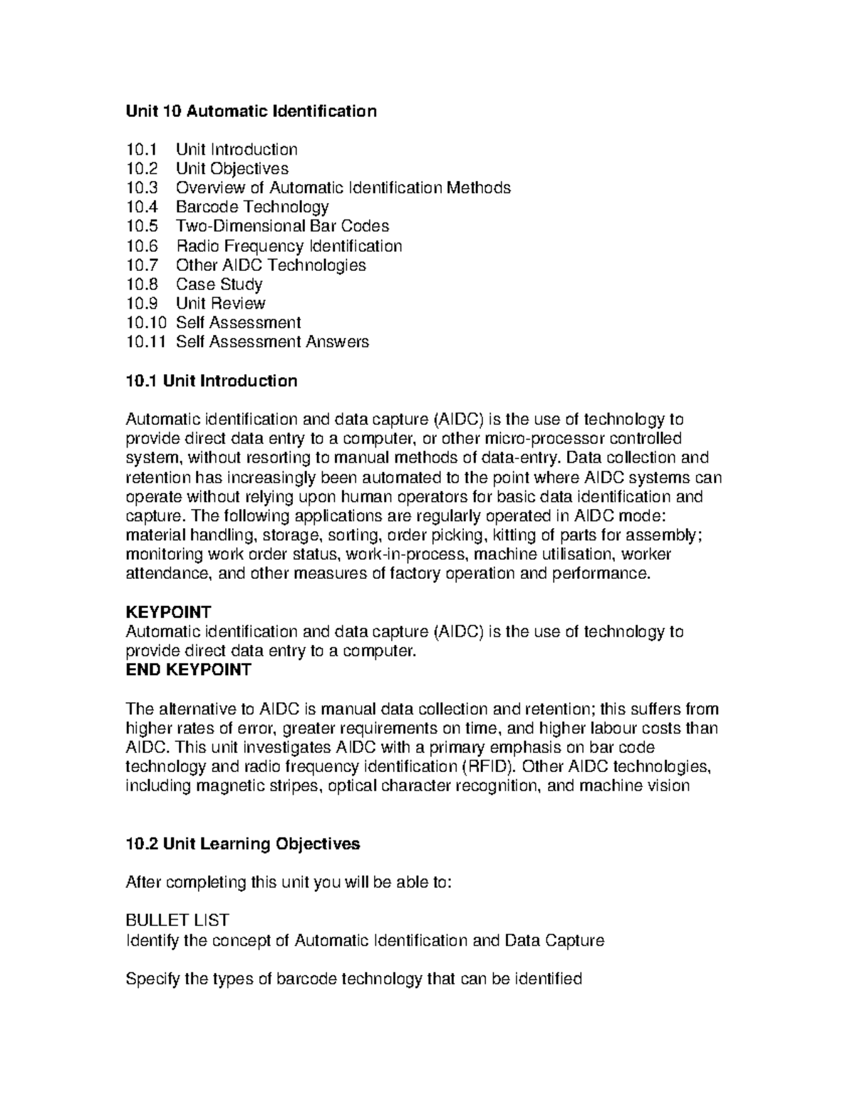 Unit 10 automatic identification - Unit 10 Automatic Identification 10 ...