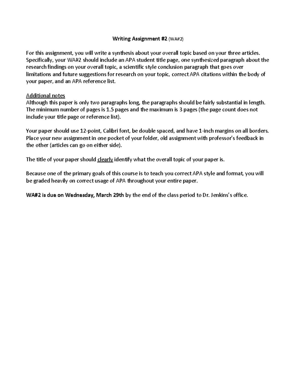 WA#2 Spring 2023 - These are the instructions and rubric for the second ...