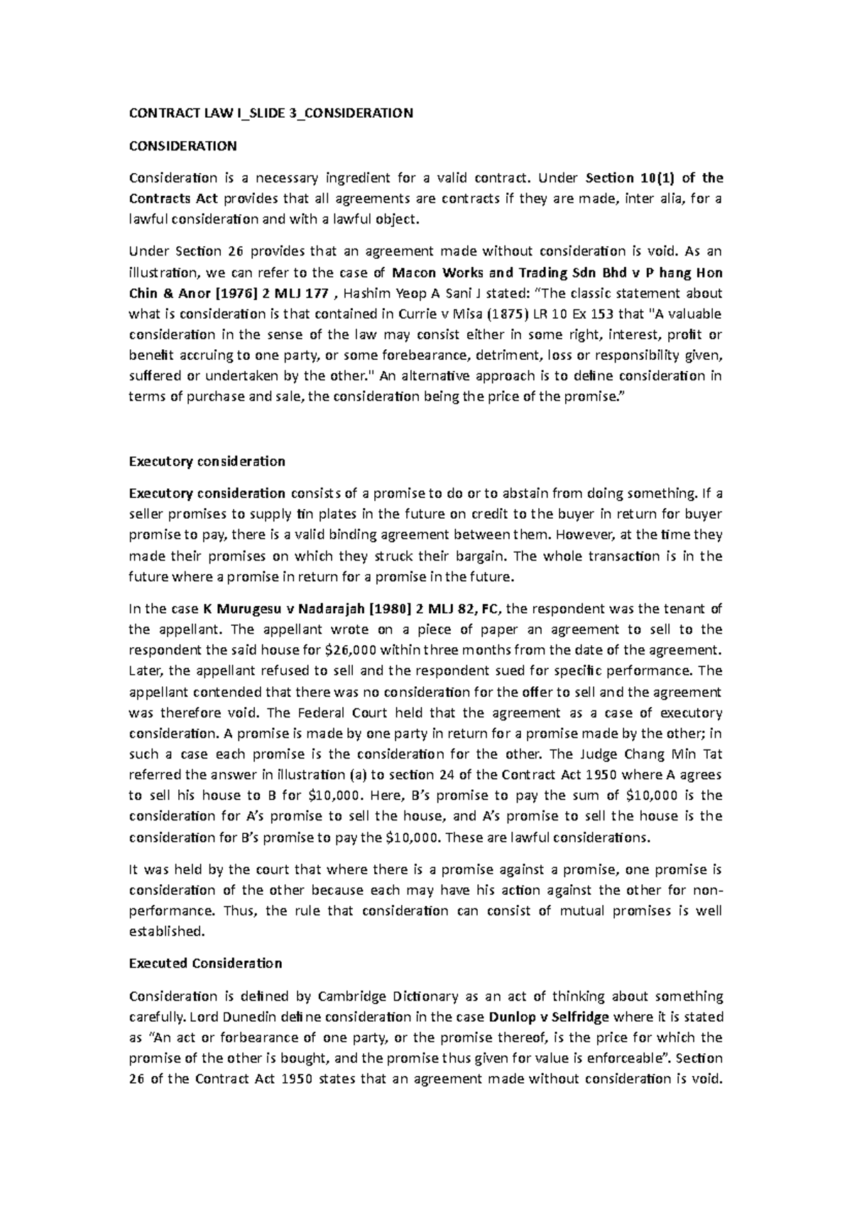 Contract LAW I Slide 3 Consideration - CONTRACT LAW I_SLIDE 3 ...
