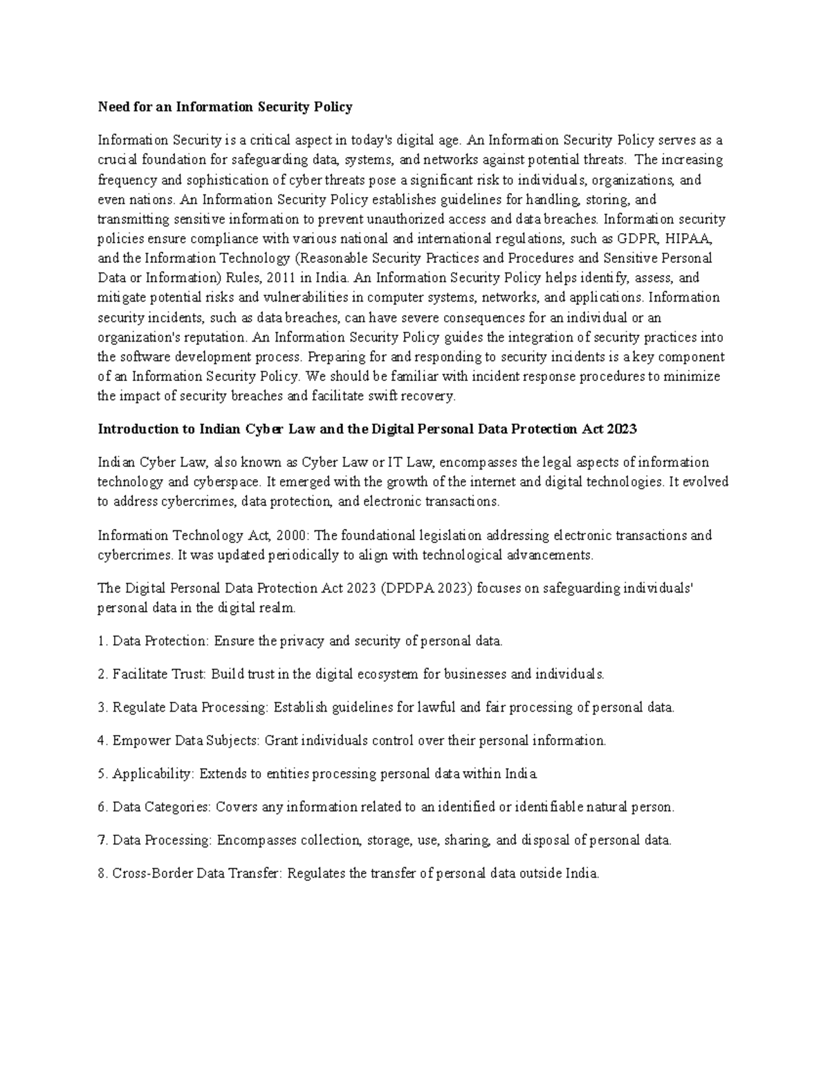 Unit-5 - FVFGFG - Need for an Information Security Policy Information ...