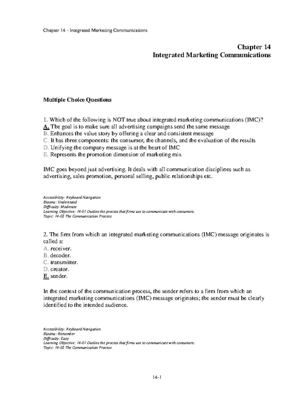 Chap014 - Practice Exam Questions for Chapter 14 - Chapter 14 ...