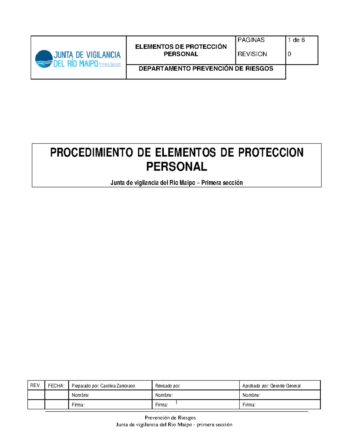 8.-Procedimiento entrega de EPP - 1 Prevención de Riesgos ELEMENTOS DE PROTECCIÓN PERSONAL ...