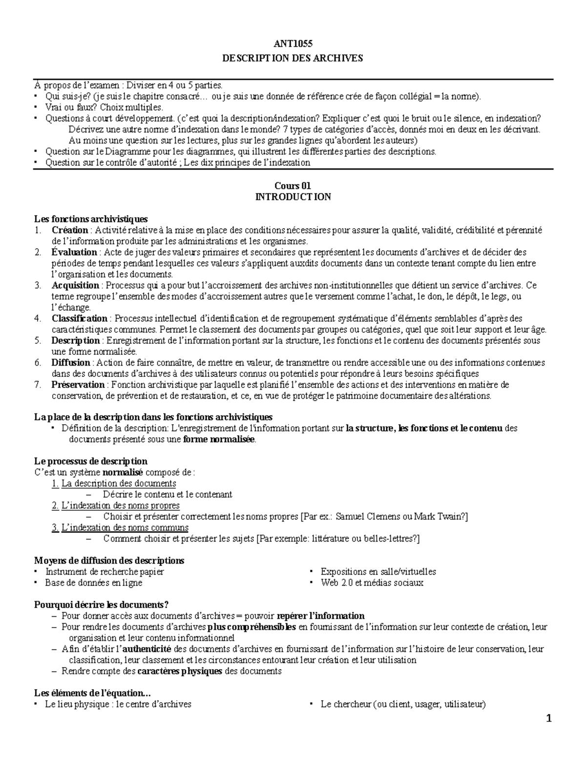 ARV1055 - Tout le cours - Warning: TT: undefined function: 32 ANT DESCRIPTION DES ARCHIVES À ...
