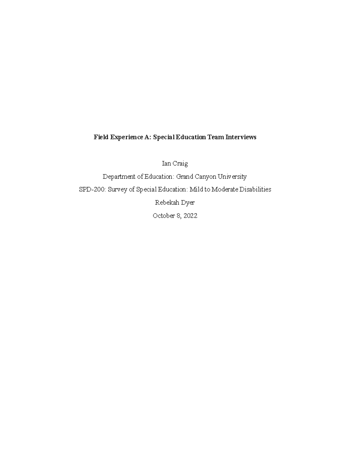 Field Experience - This document can be used as an example for those ...