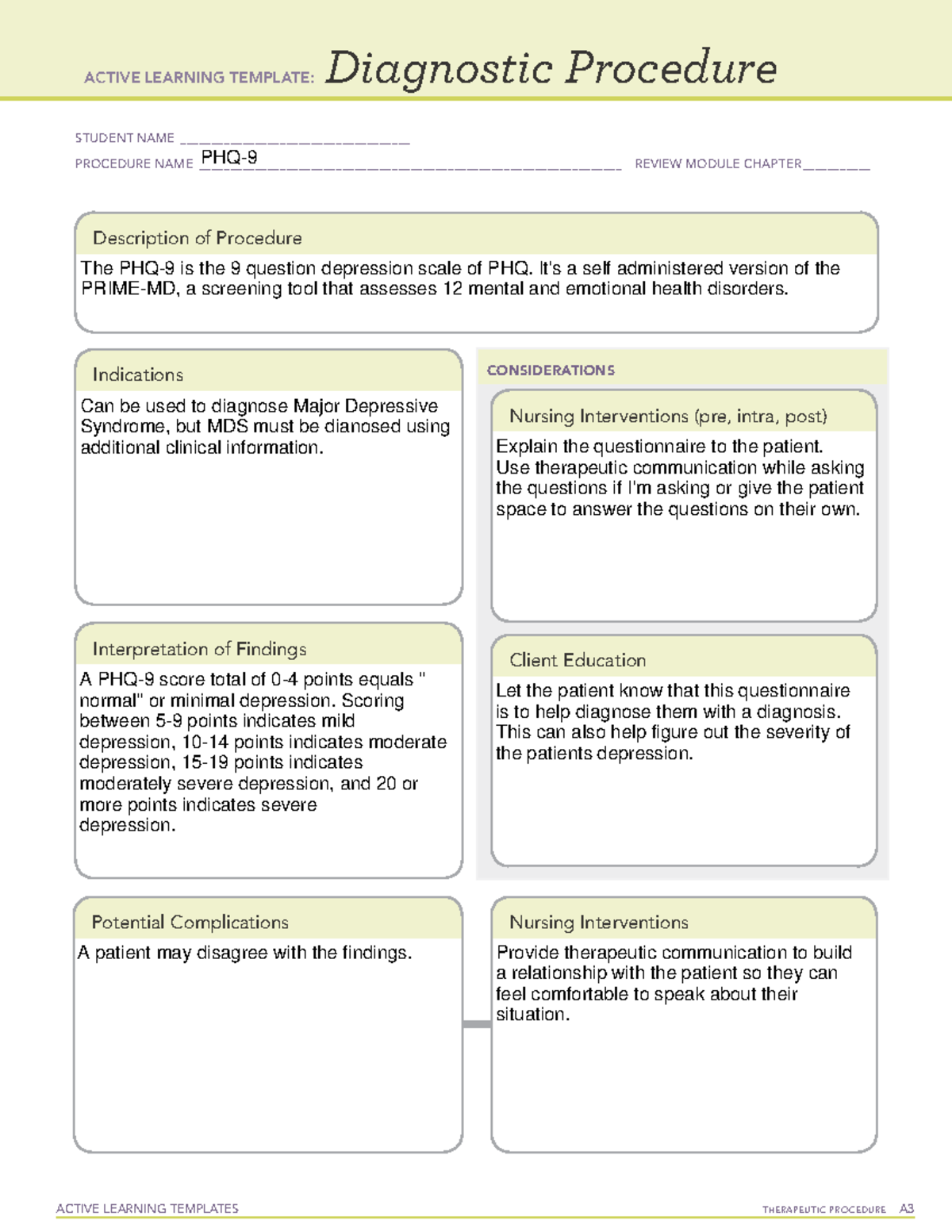 ATI-diagnostic procedure PHQ-9 - ACTIVE LEARNING TEMPLATES THERAPEUTIC ...