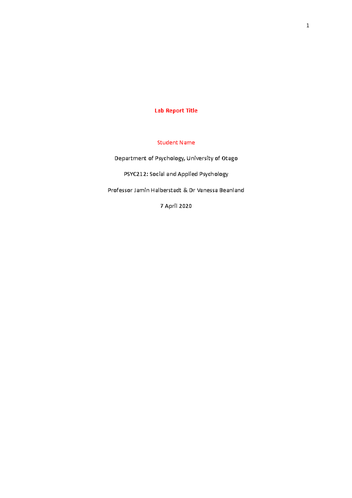 Lab Report Template - Abnormal Psychology - Otago - Studocu