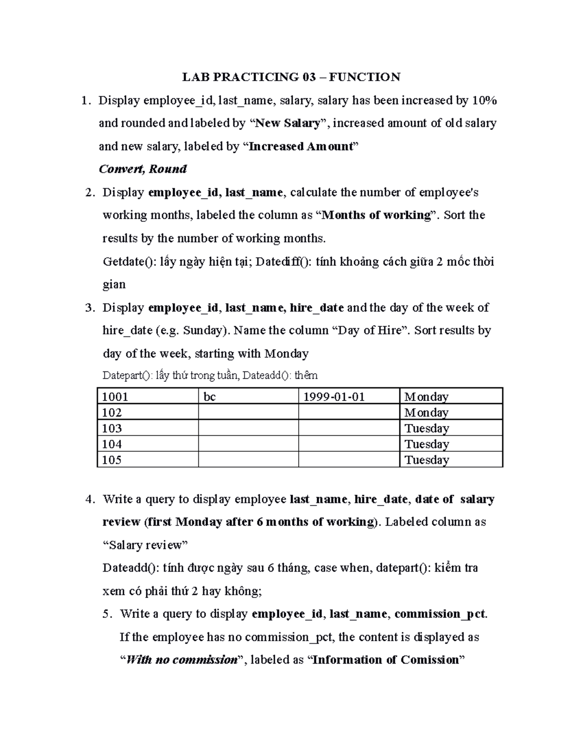 Lab 03 - Function - data base - LAB PRACTICING 03 – FUNCTION Display employee_id, last_name ...