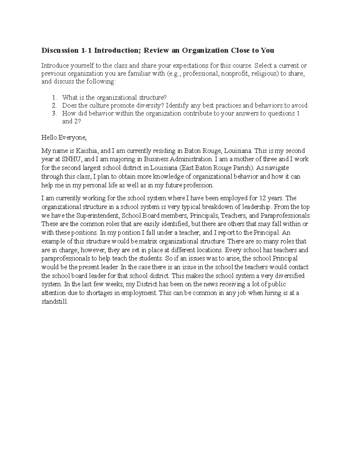 1-1 Discussion - Discussion 1-1 Introduction; Review an Organization ...