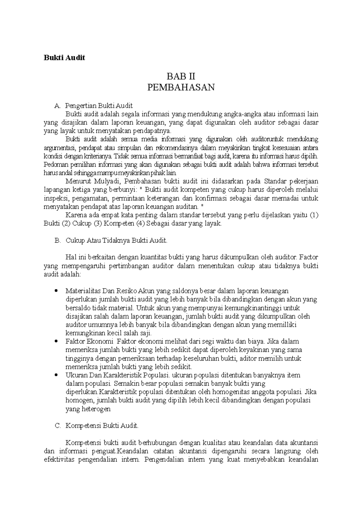 Definisi dalam Audit - Bukti Audit BAB II PEMBAHASAN A. Pengertian ...