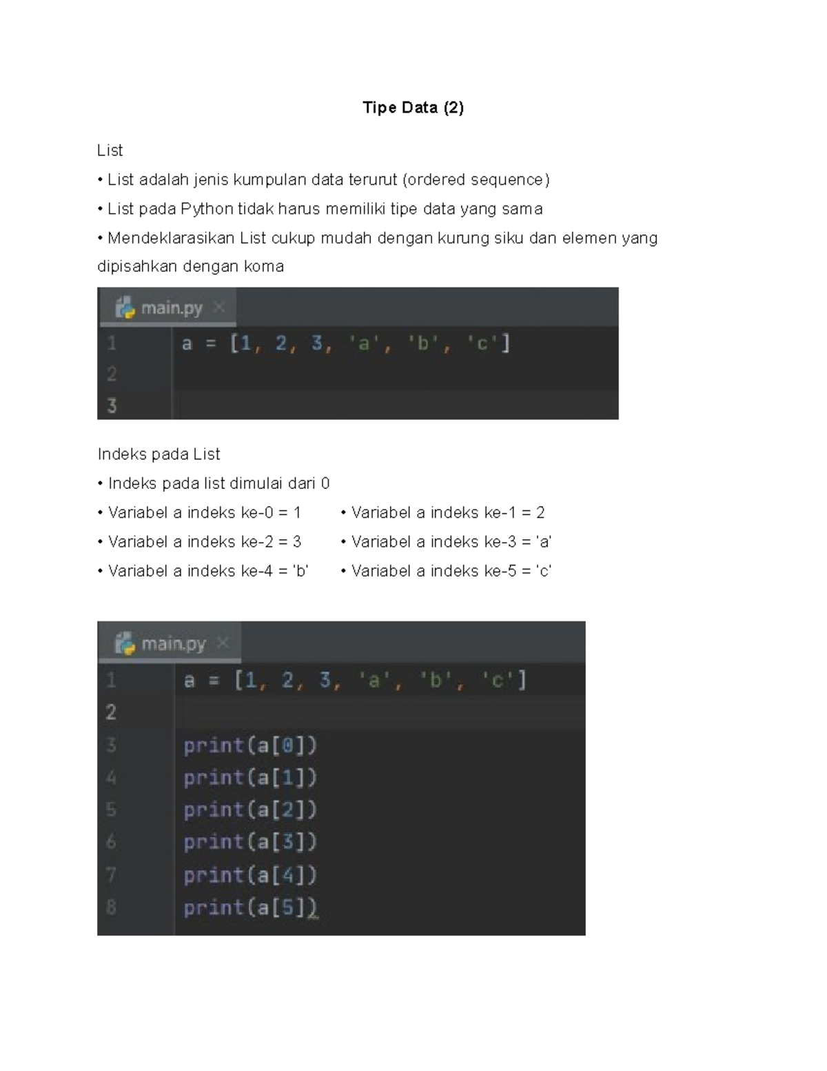 Tipe Data (2) - Mata Kuliah Pemrograman Komputer - Tipe Data (2) List ...