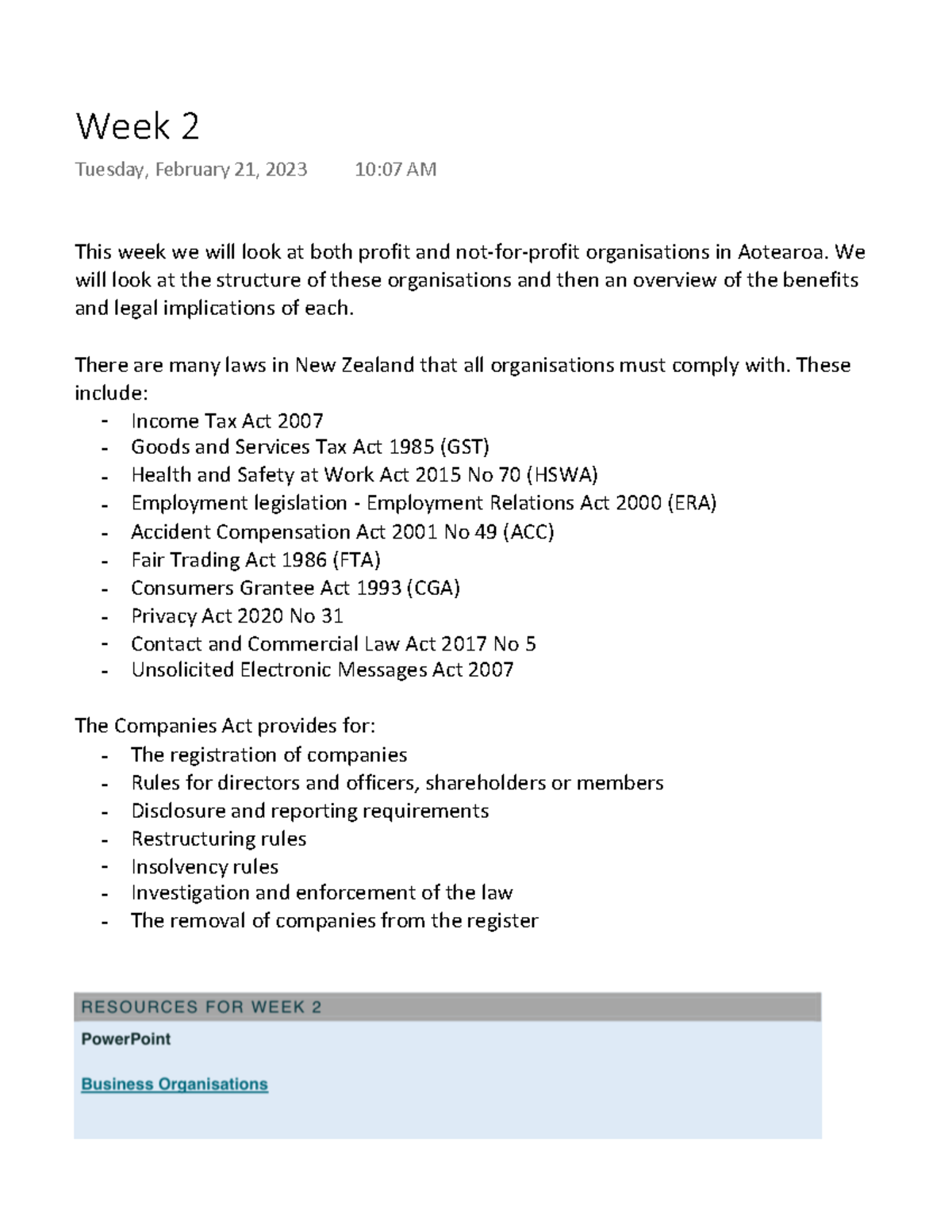 BSNS5001 Week 2 - online lecture week 2 - This week we will look at both profit and not-for ...