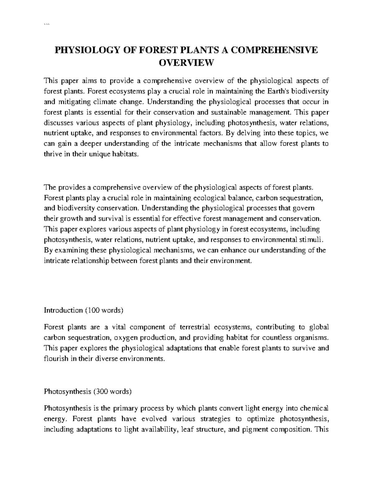 Physiology OF Forest Plants A Comprehensive Overview - ## PHYSIOLOGY OF ...