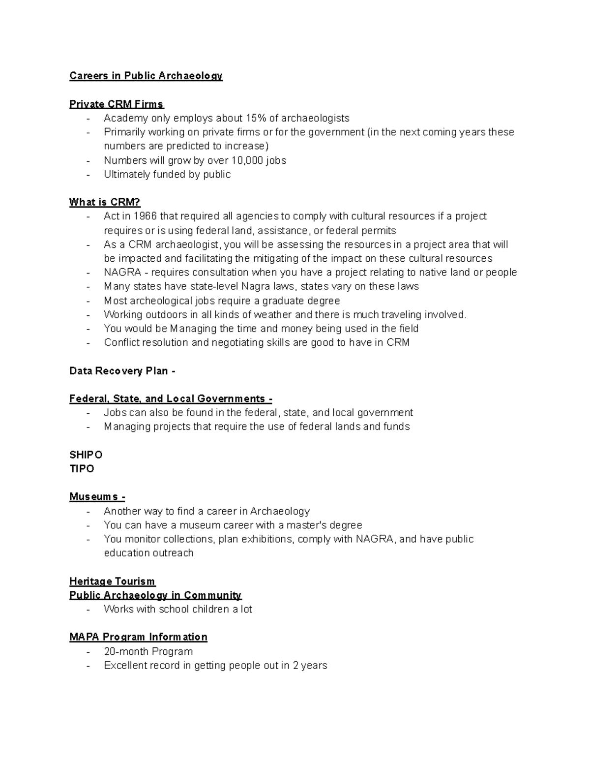 Careers in Public Archaeology - Careers in Public Archaeology Private ...