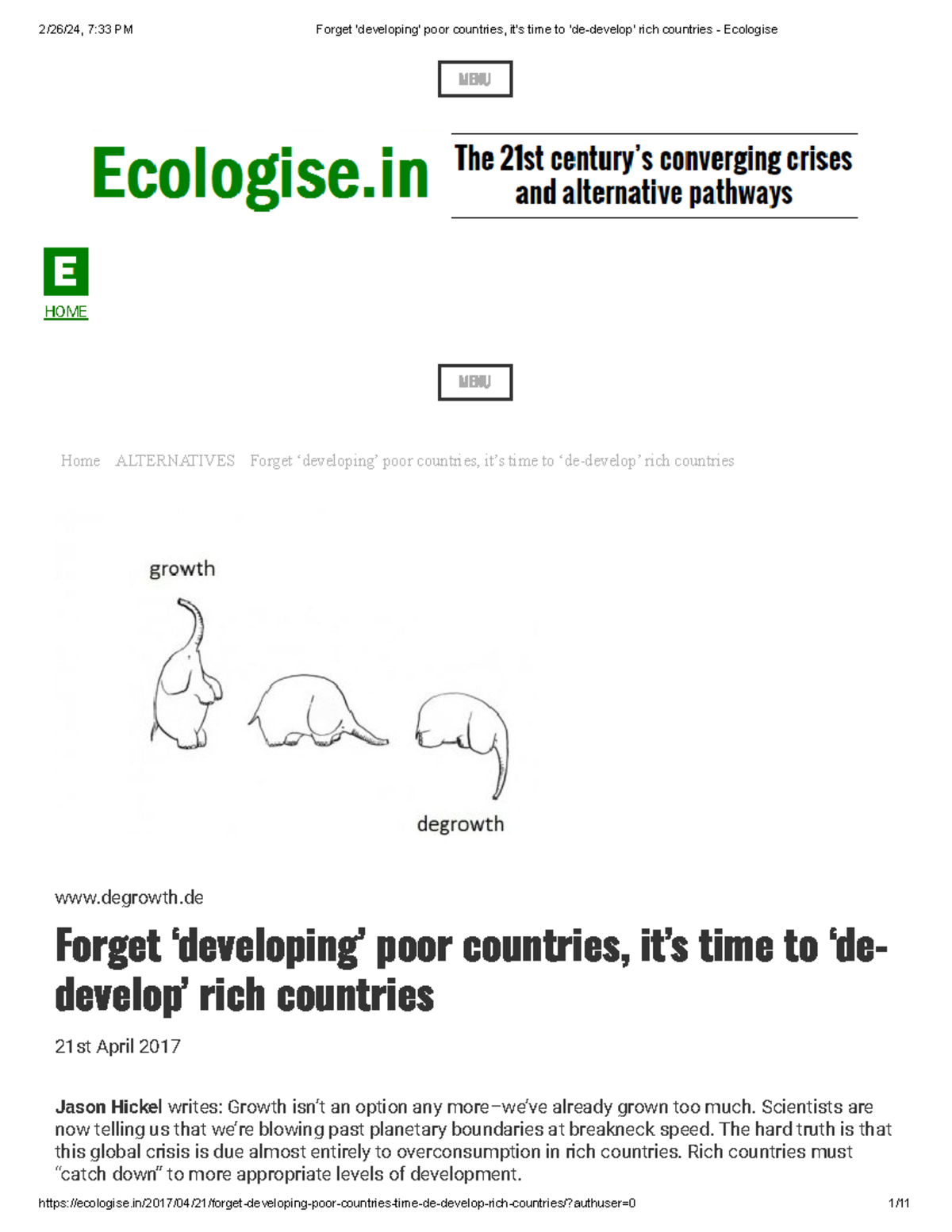 Forget developing poor countries its time to de develop rich countries ...