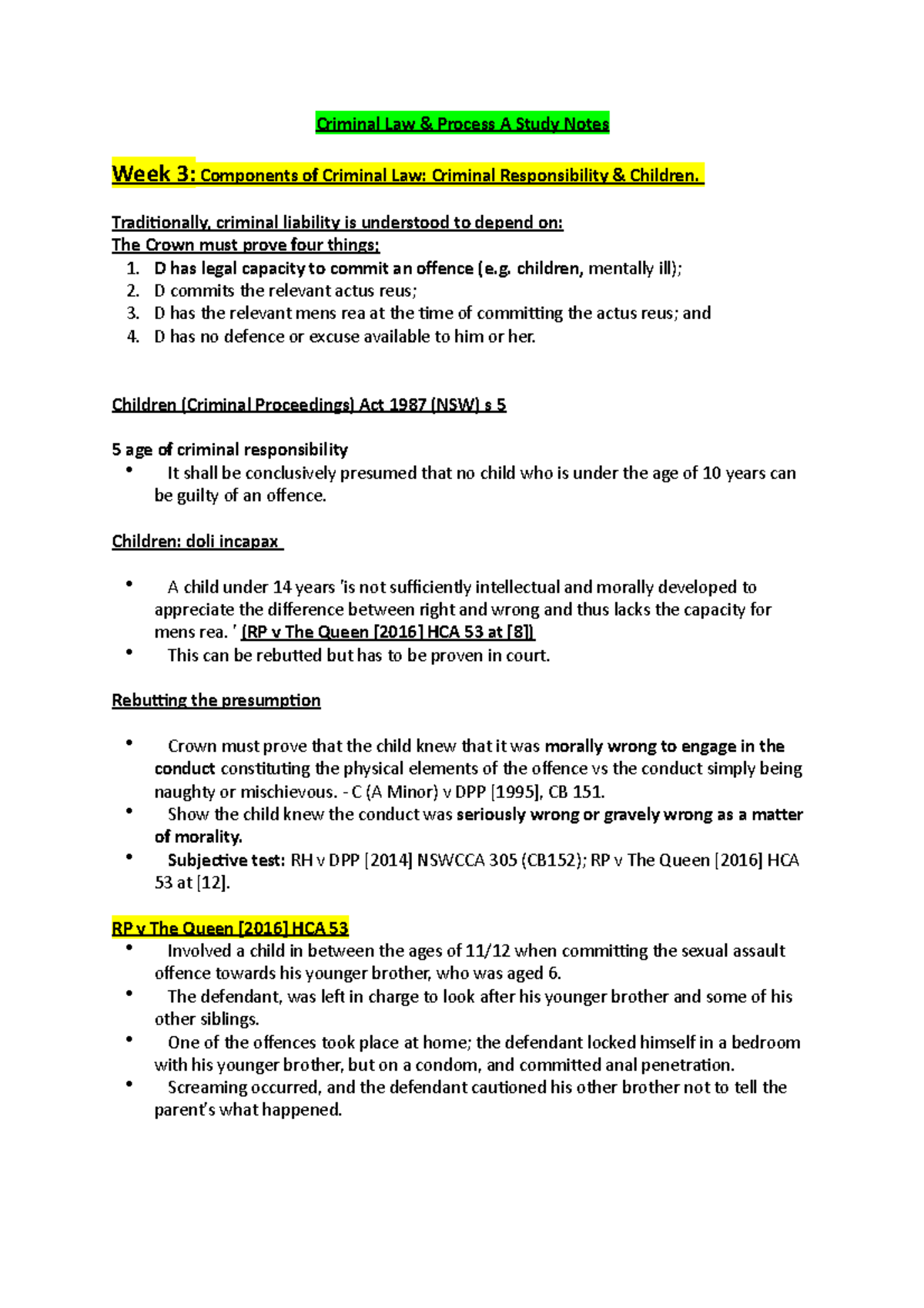 Criminal Law study notes - Criminal Law & Process A Study Notes Week 3 ...