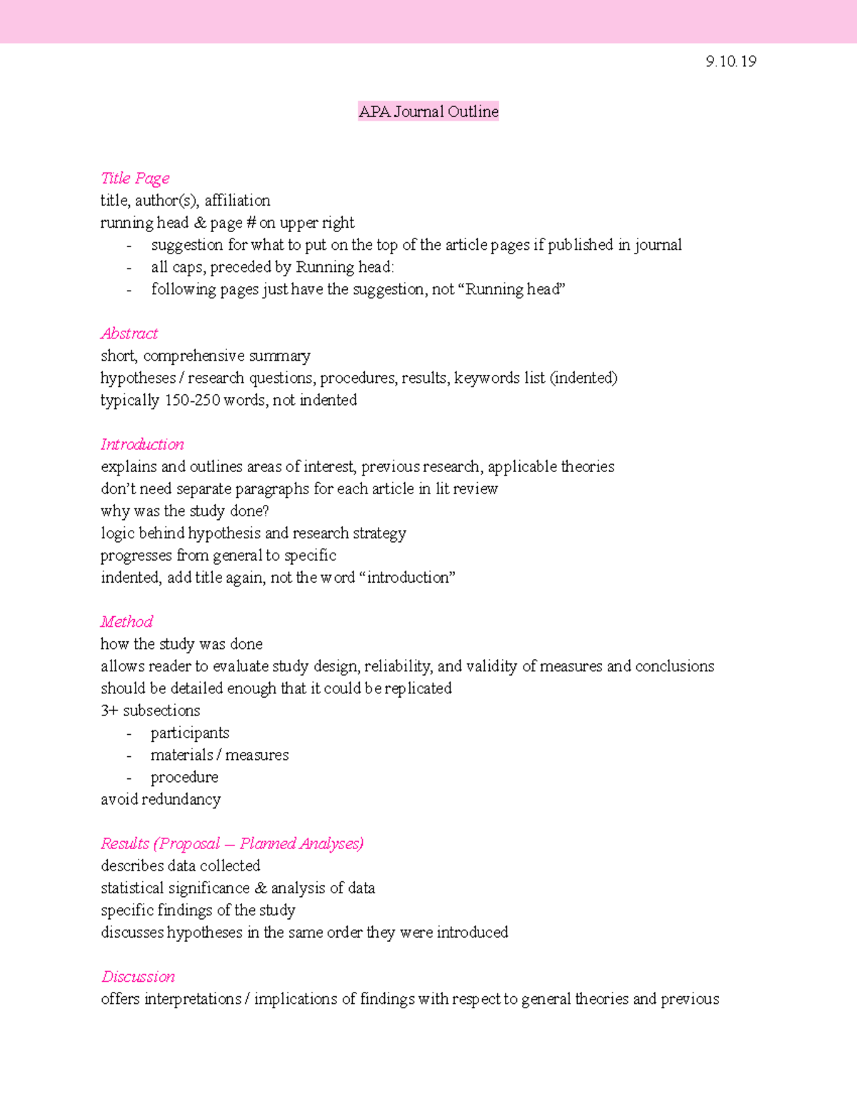 APA Journal Format - 9. APA Journal Outline Title Page title, author(s ...