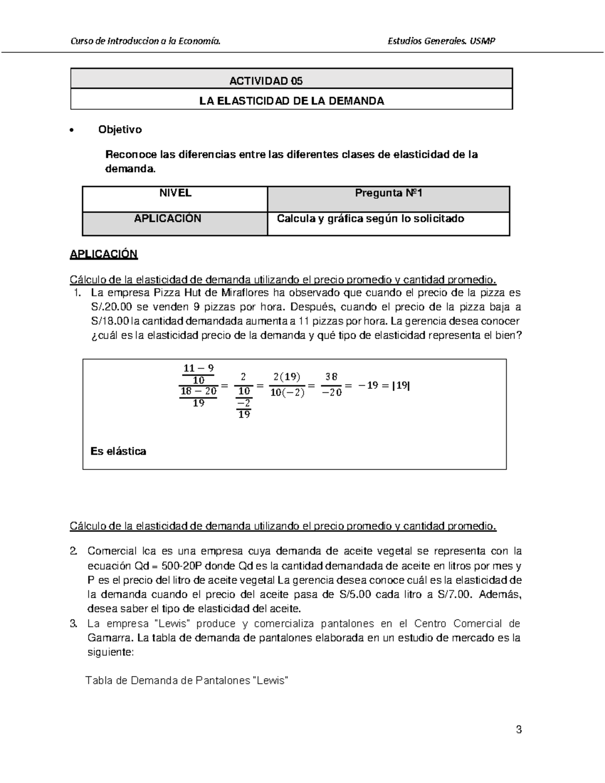 Tarea 05 - Trabajo - Curso de Introduccion a la EconomÌa. Estudios ...