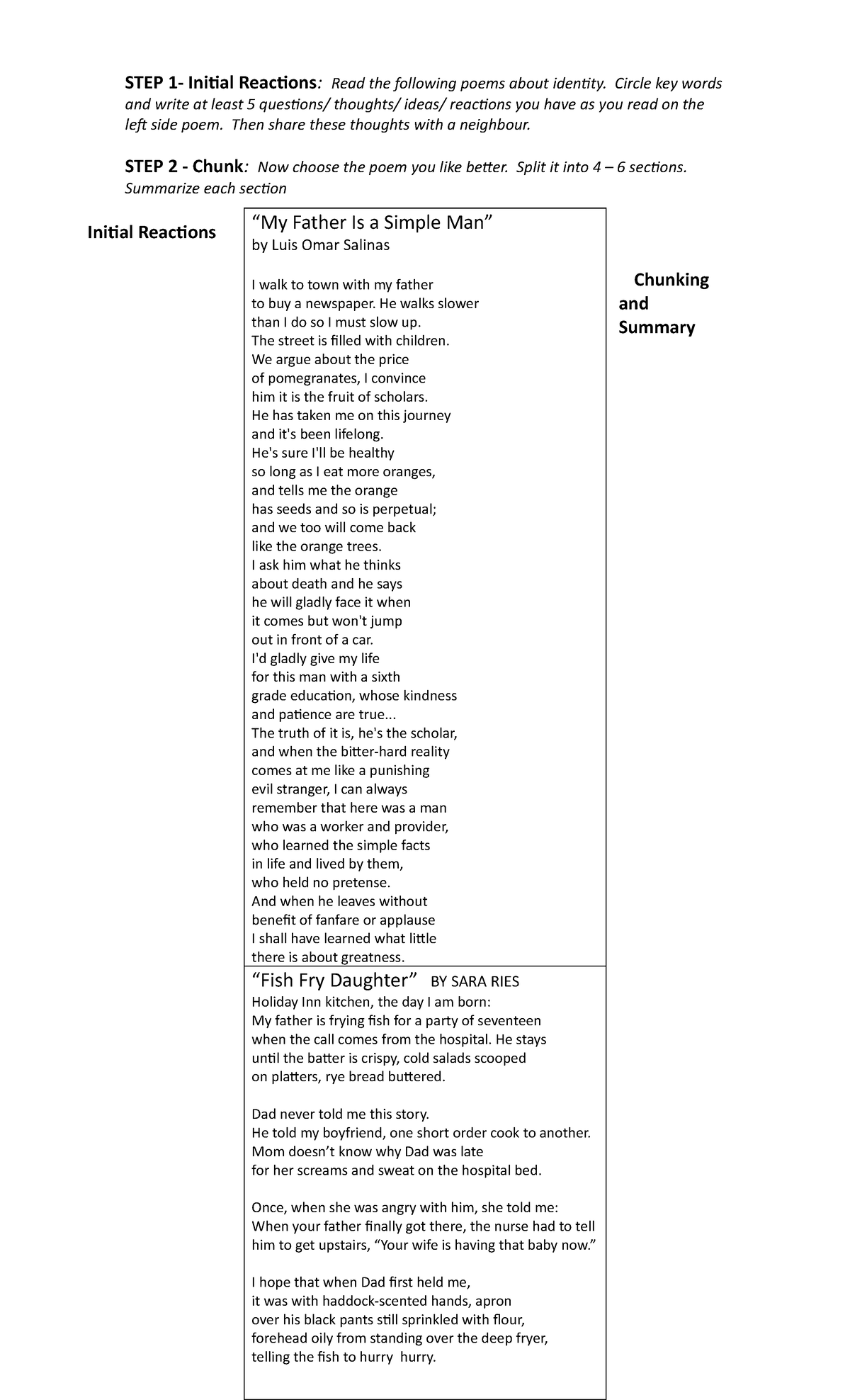 3.2 My Father Is a Simple Man - STEP 1- Initial Reactions: Read the ...