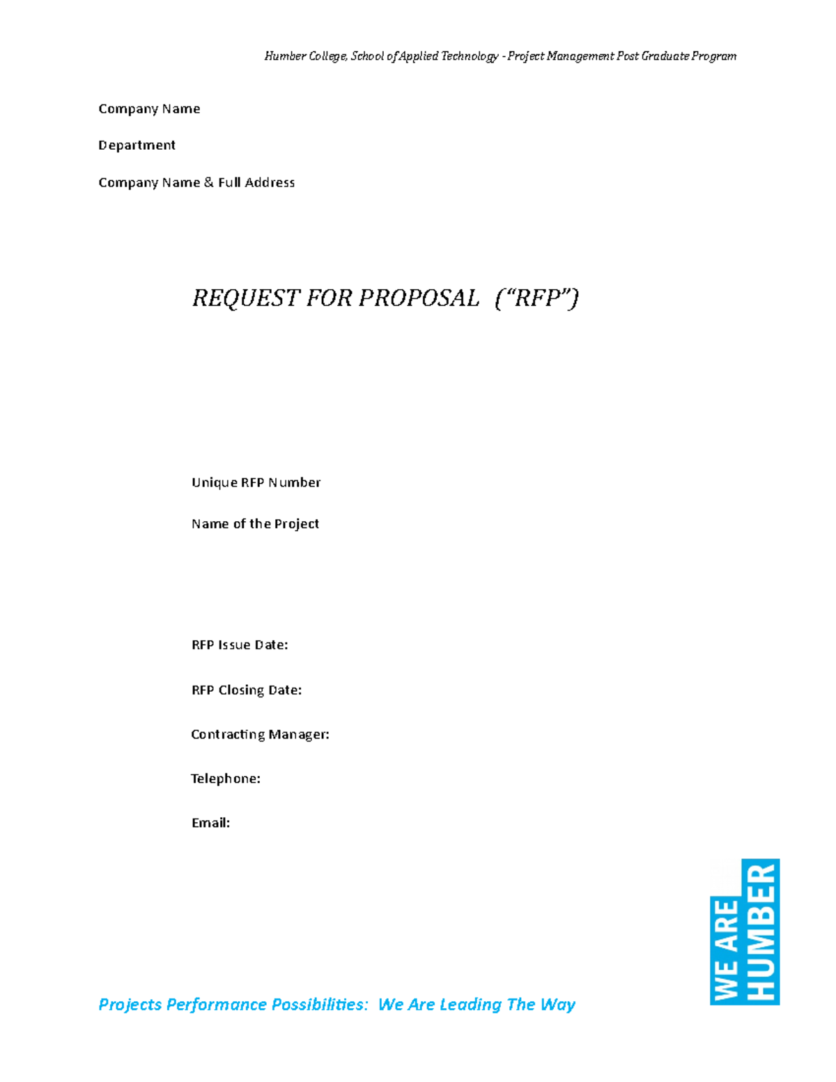 RFP Template assignment project management 5000 humber college ...