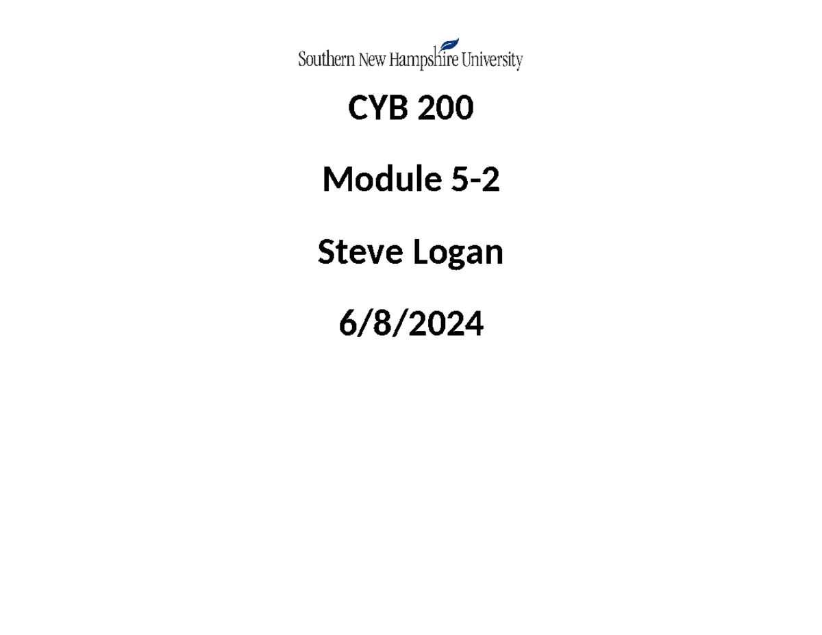 CYB 200 5-2 Steve Logan - CYB 200 5-2 Discussion module post - CYB 200 ...