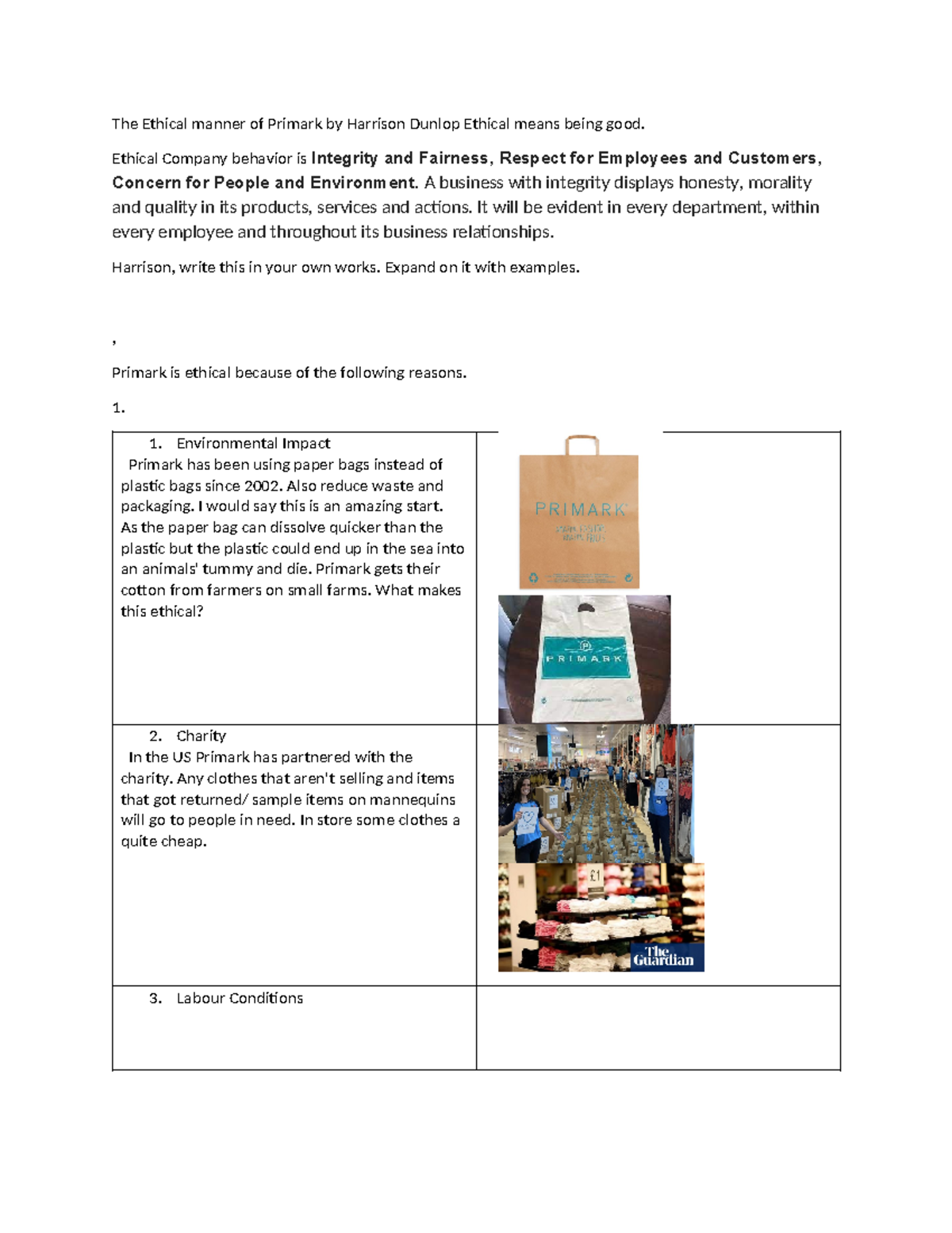 Ethical Behaviour - …………… - The Ethical manner of Primark by Harrison ...