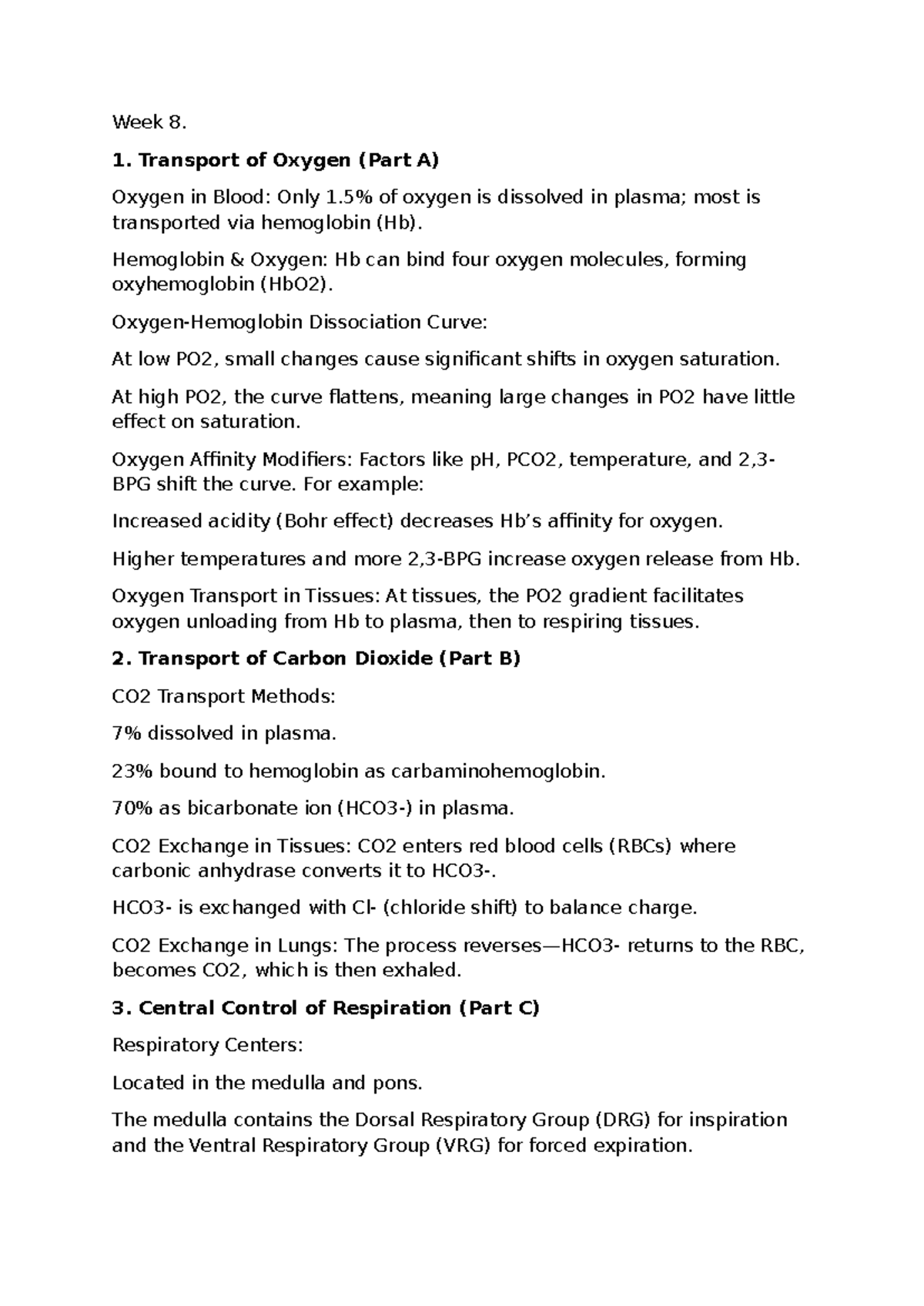 Week 8 - Week 8 lab notes - Week 8. Transport of Oxygen (Part A) Oxygen ...